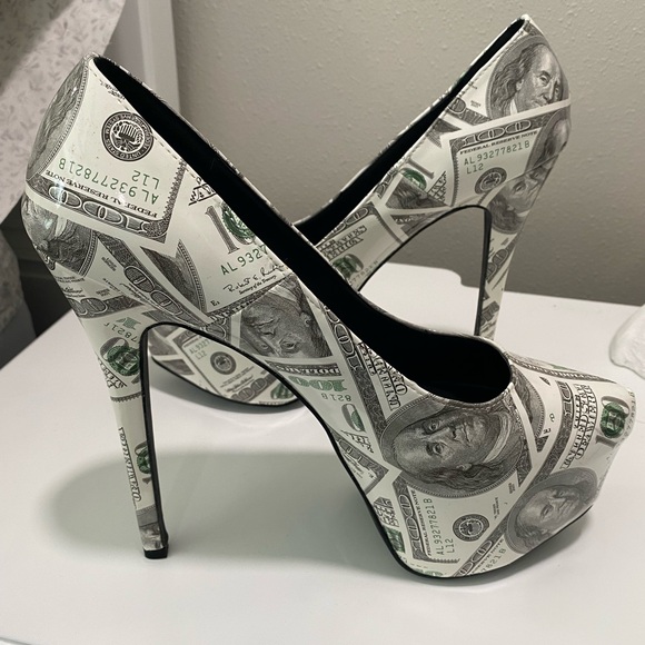 Shiekh | Shoes | Shiekh Money Print High Heels | Poshmark
